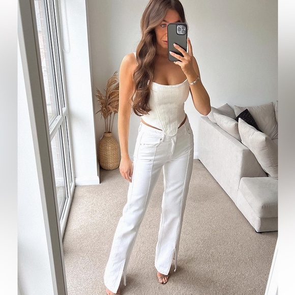 Zara | Jeans | Zara Oyster White Split Straight Jeans | Poshmark